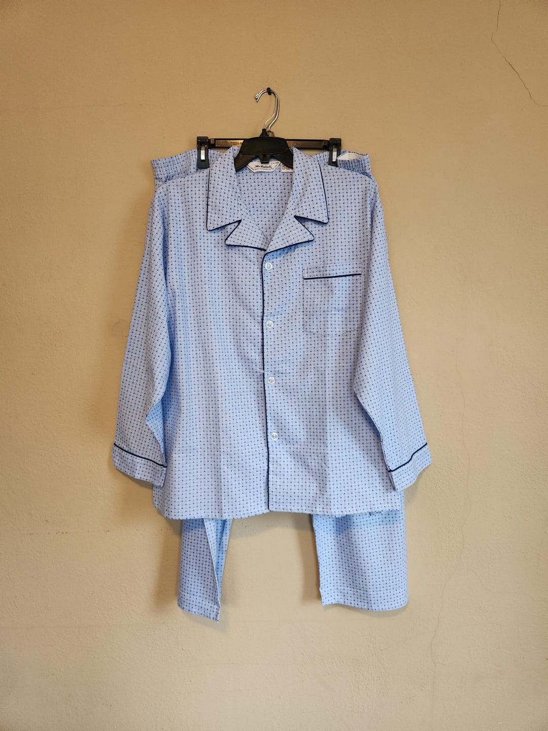 Mens Deadstock 60s 70s Vintage XL Pajamas, Blue Patterned Pajamas, Mens ...