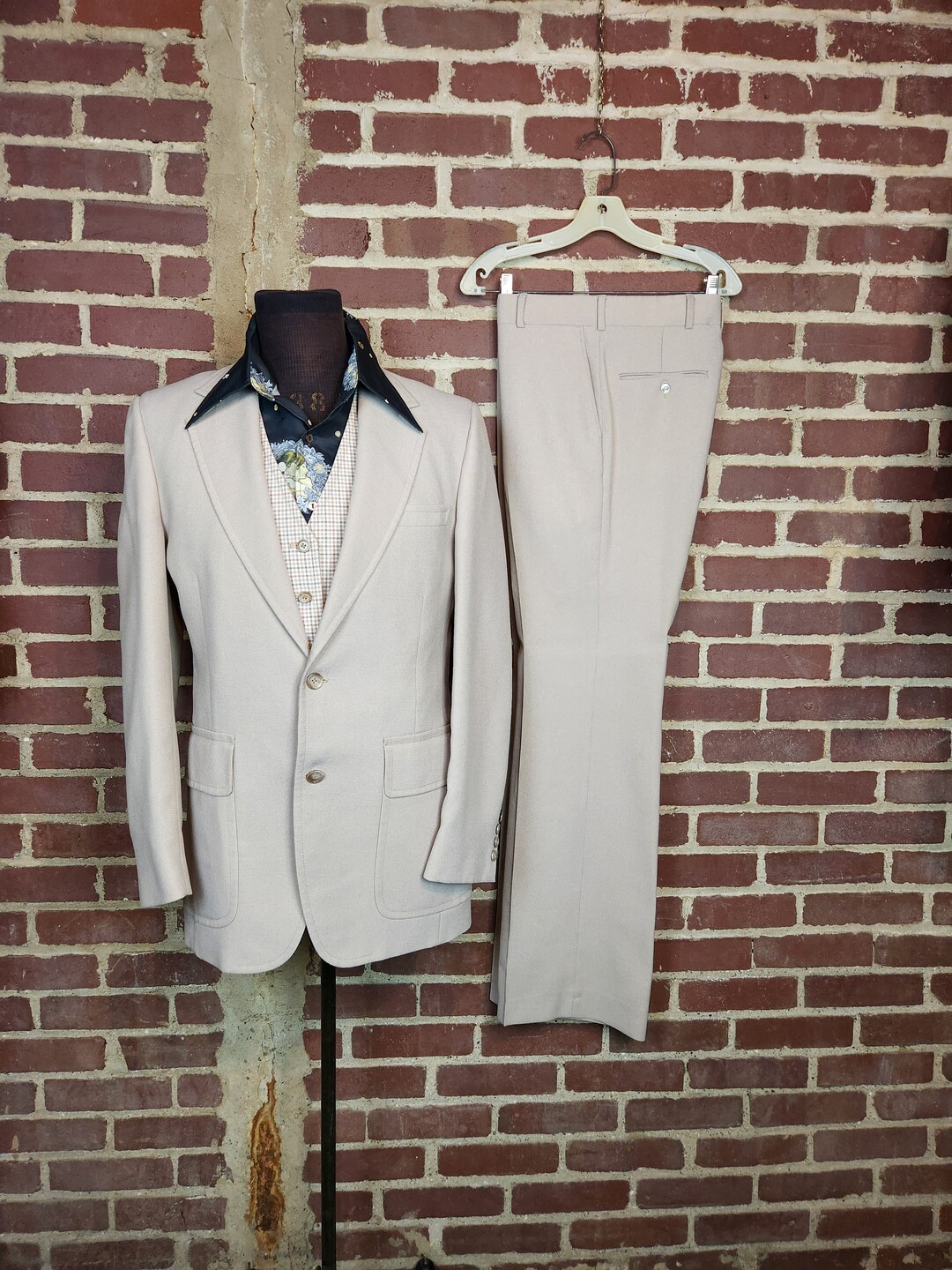 70s Suit, Mens 40L, Beige Suit, 3 Piece Suit, Disco Suit, Reversible ...