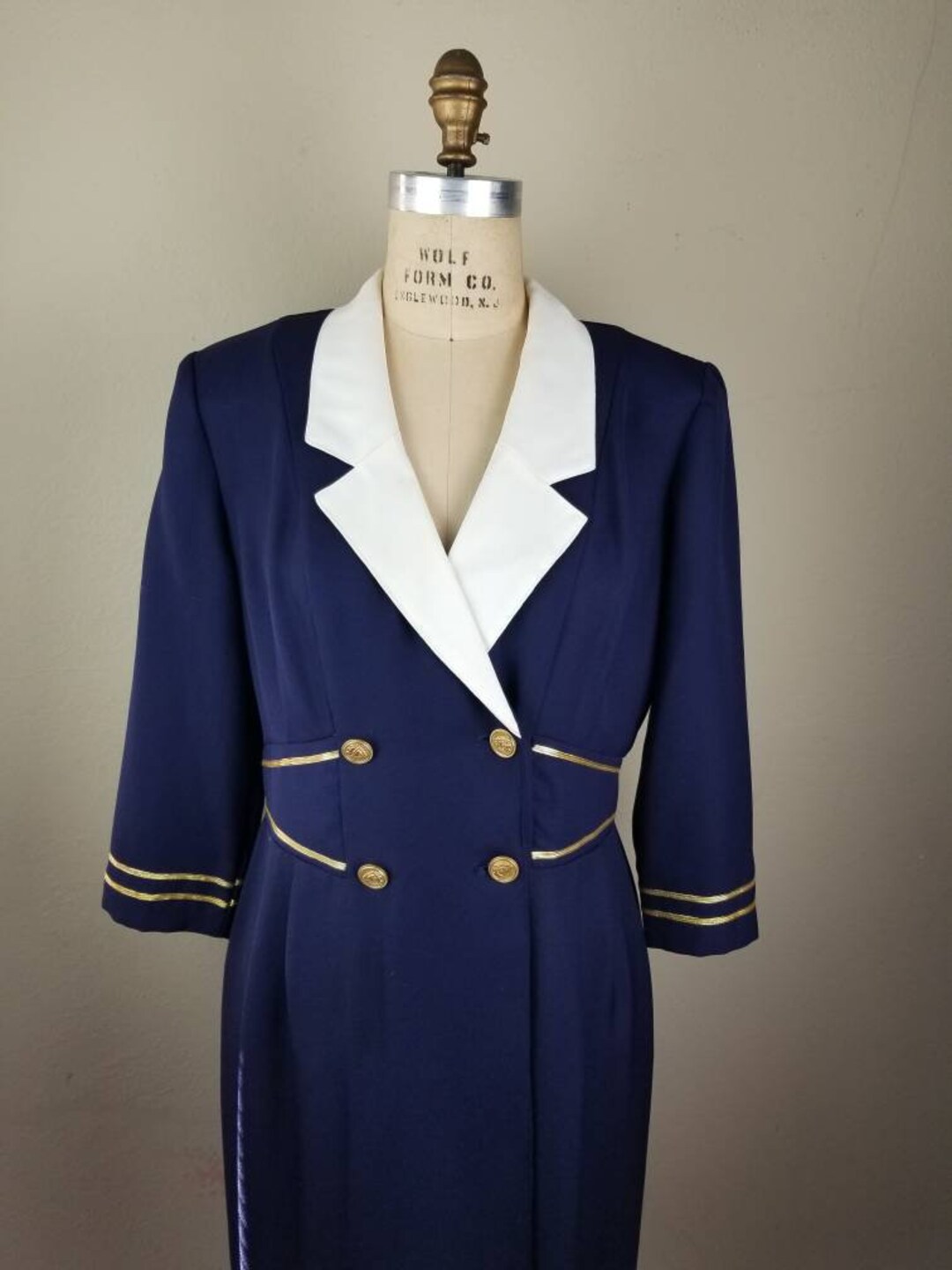80s Dress, Navy Dress, Sailor, Stewardess Flight Attendant, Size 14 - Etsy