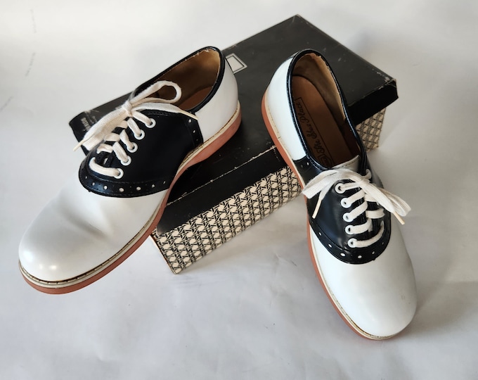 Deadstock New Vintage Saddle Shoes, Size 7 1/2, Leather, Orange Sole ...