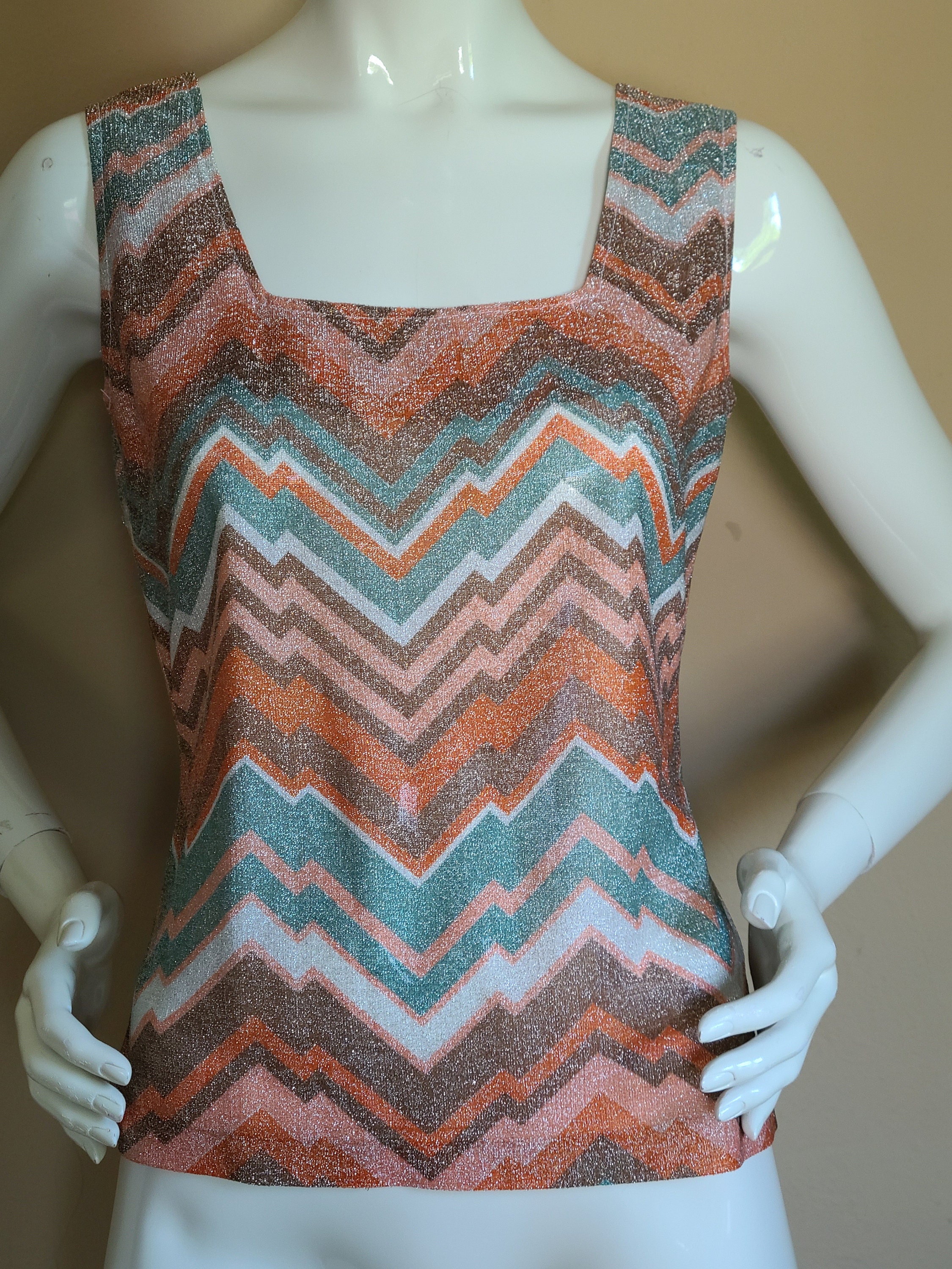 60s 70s Boho Set, Tank and Shirt With Belt, Zigzag Pattern, 3 Piece Set ...