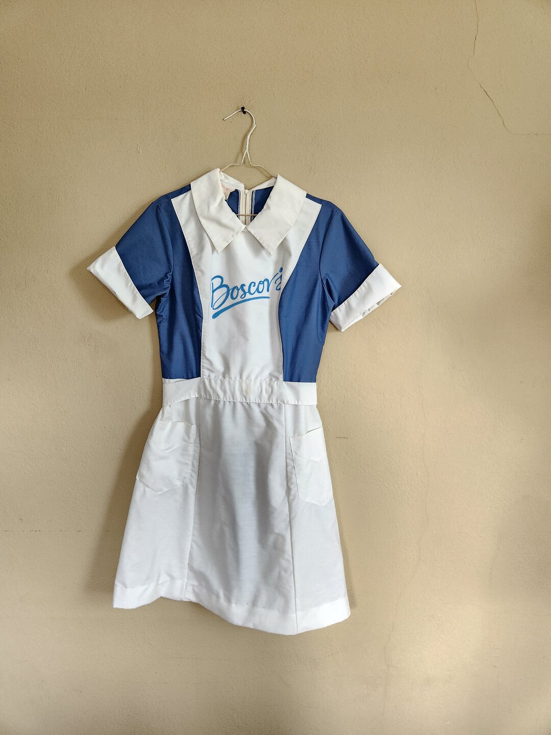 Boscov's Waitress Uniform Dress, 1960s, White and Bkue, Size 16, 37 - Etsy