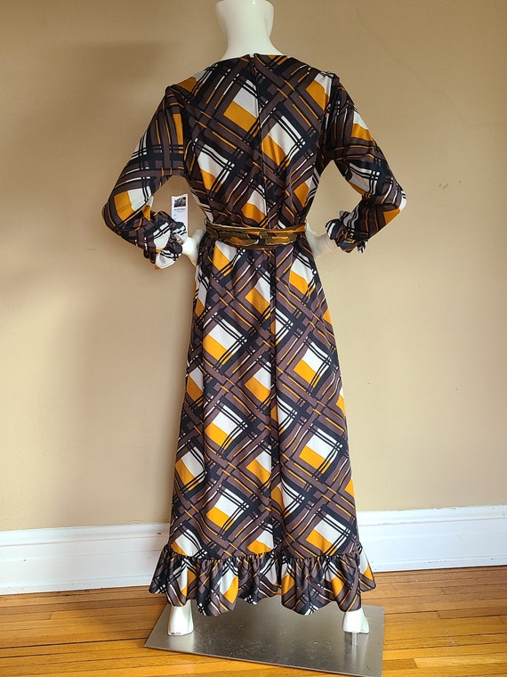 60s gown, long mod dress volup, brown gold black - Gem