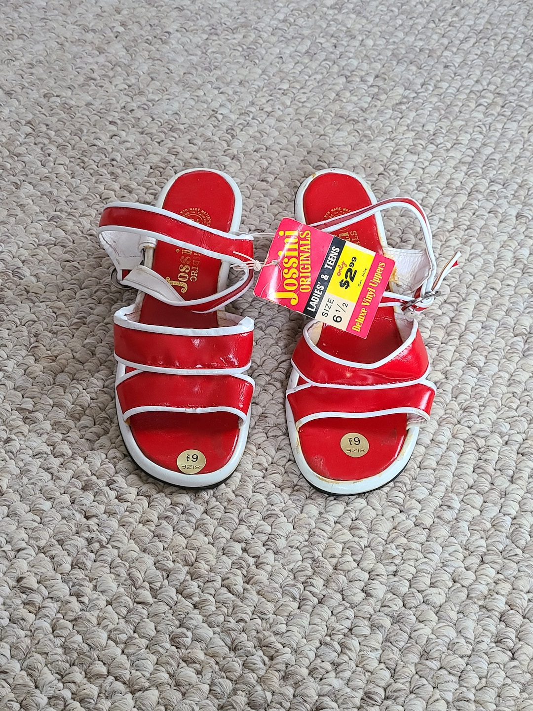 60s Sandals, New Old Stock, Deadstock, 6 1/2, Red and White, Vinyl ...