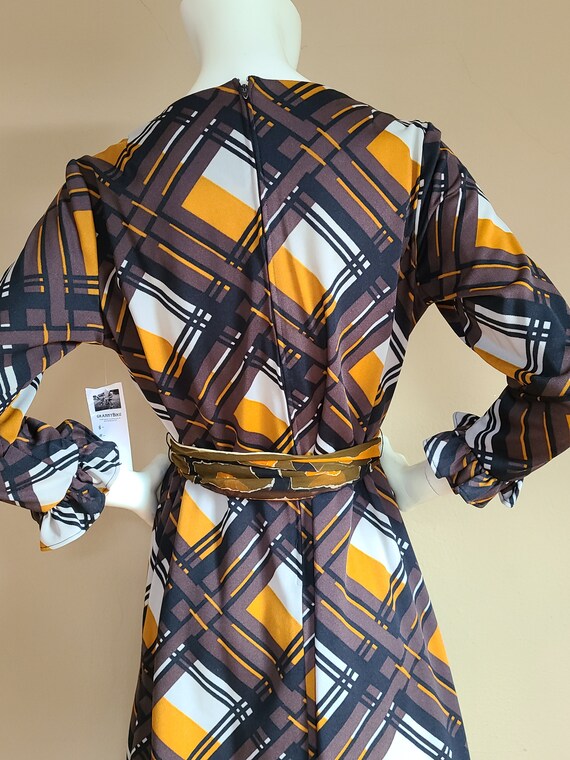 60s gown, long mod dress volup, brown gold black - Gem