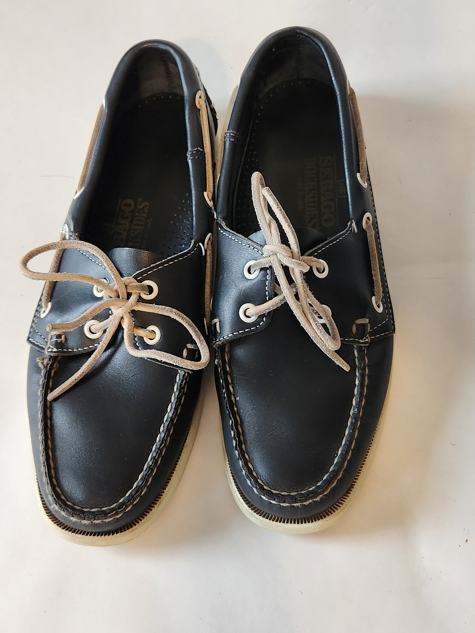 10 Mens 80s Sebago Docksiders, Very Dark Navy Blue Leather With White ...