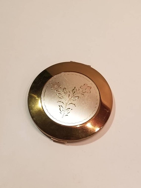 Round compact large compact powder compact gold floral | Etsy