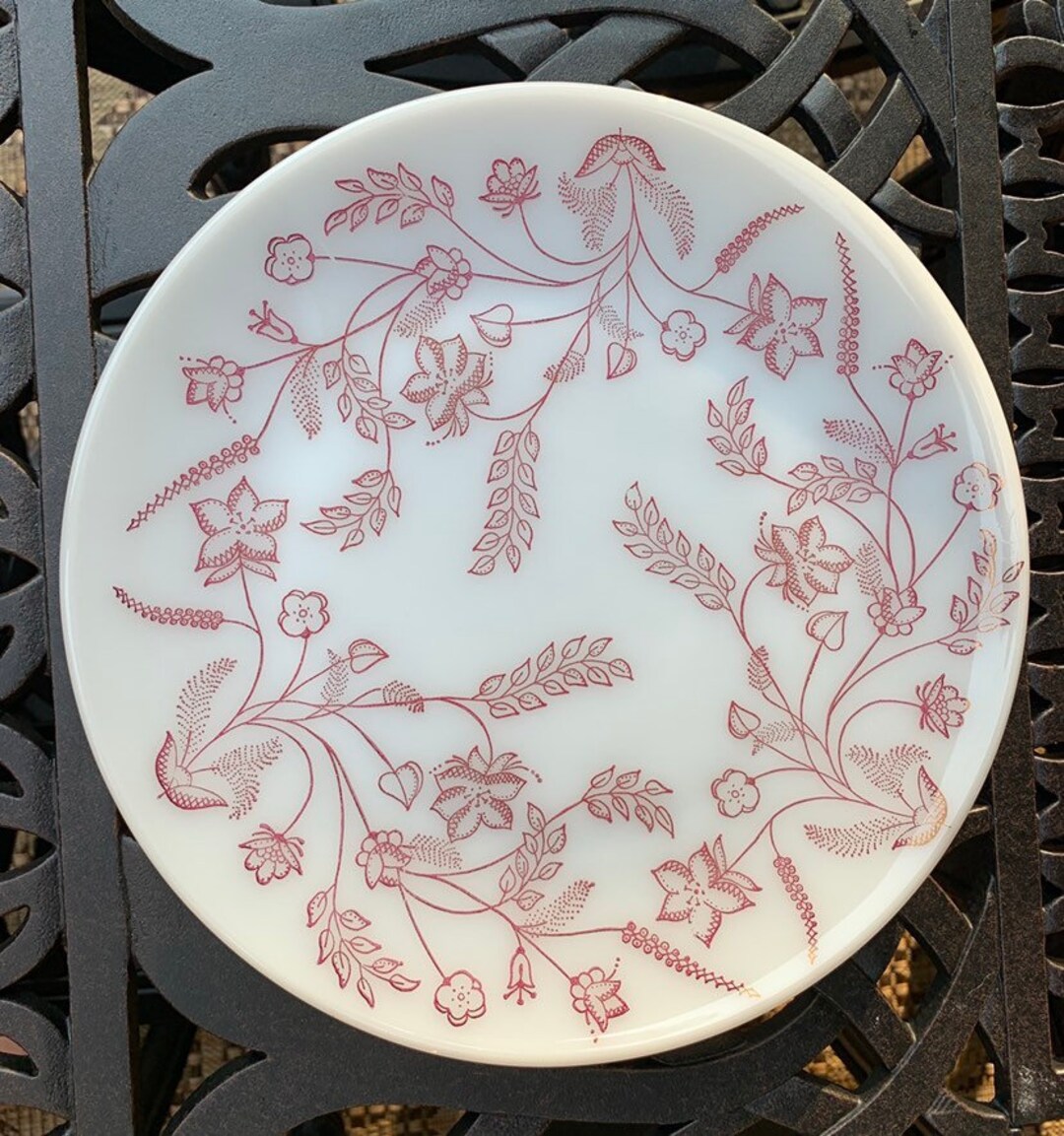 Mid Century Federal Glass Milk Glass Plates Set of 8 With a Copper ...