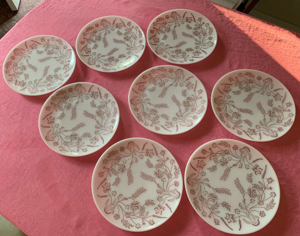 Mid Century Federal Glass Milk Glass Plates Set of 8 With a - Etsy
