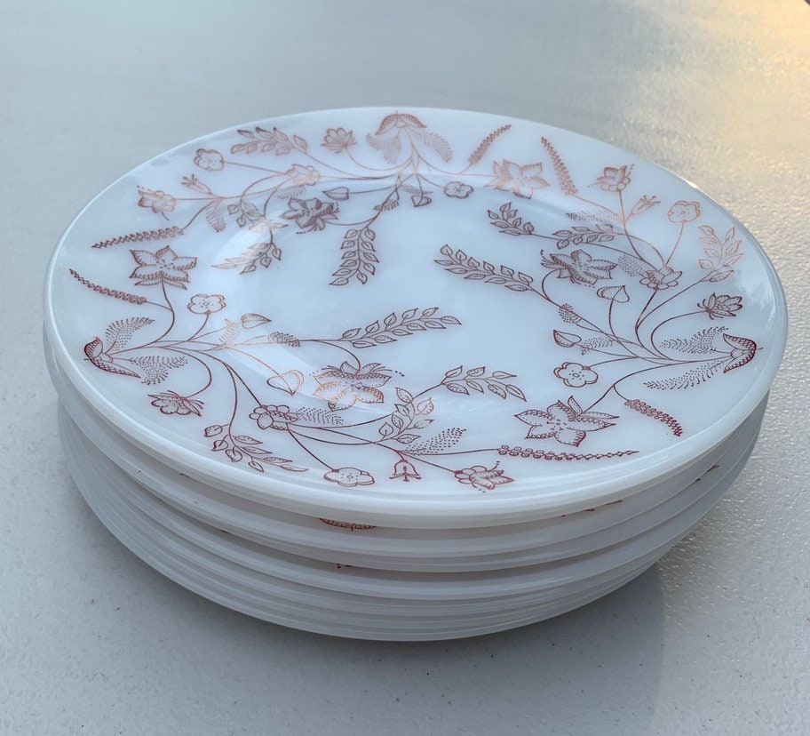 Mid Century Federal Glass Milk Glass Plates Set of 8 With a - Etsy