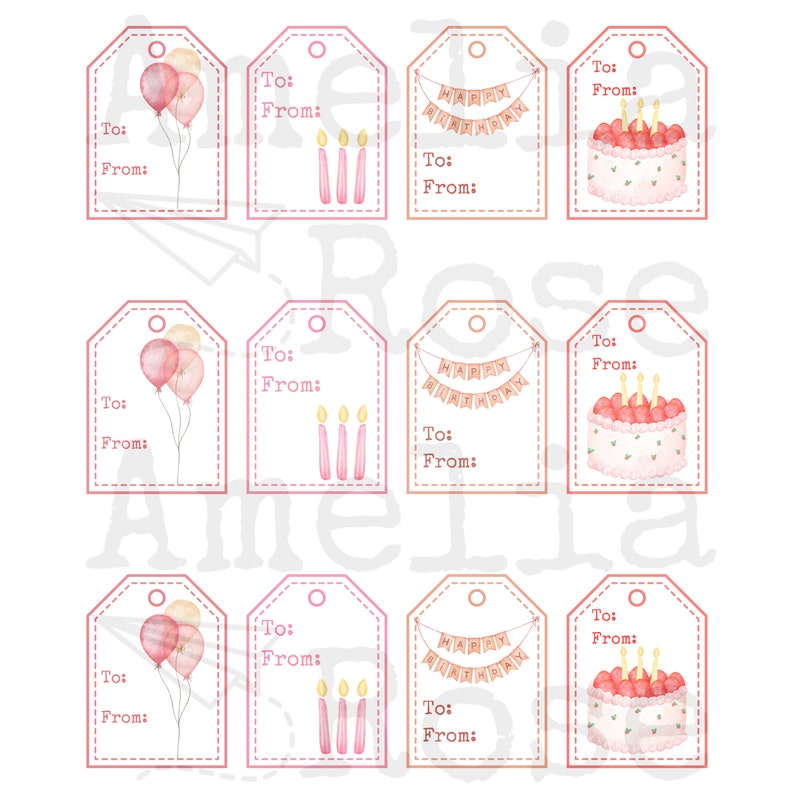Printable Gift Tags - Pink Watercolor Birthday - Etsy