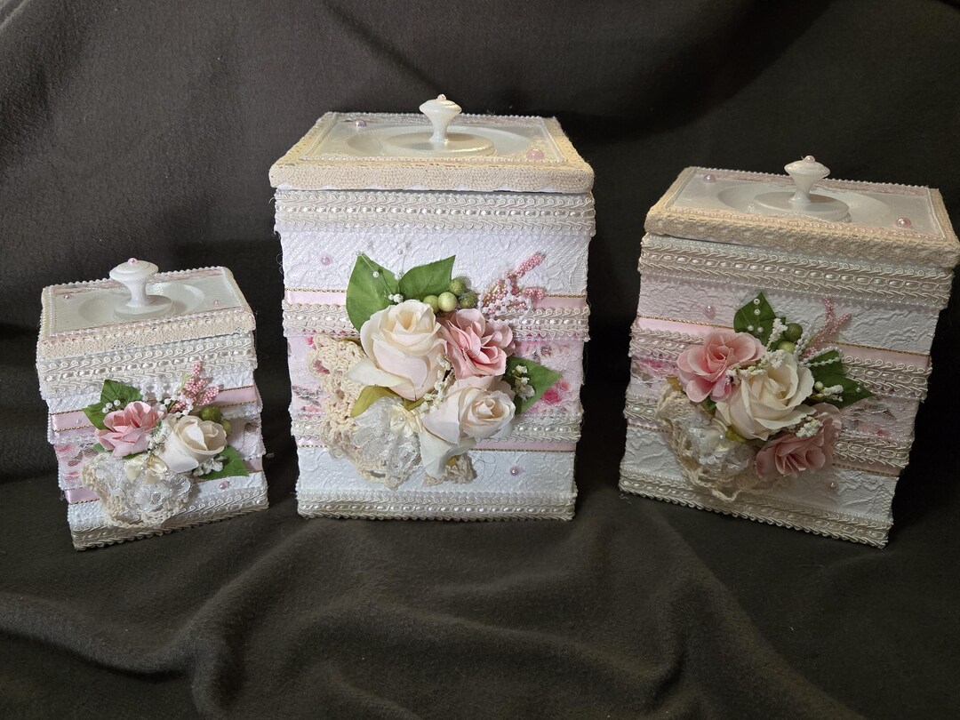 Canister Set, 6pc. Canister Set, Shabby Chic Canister Set, Floral ...