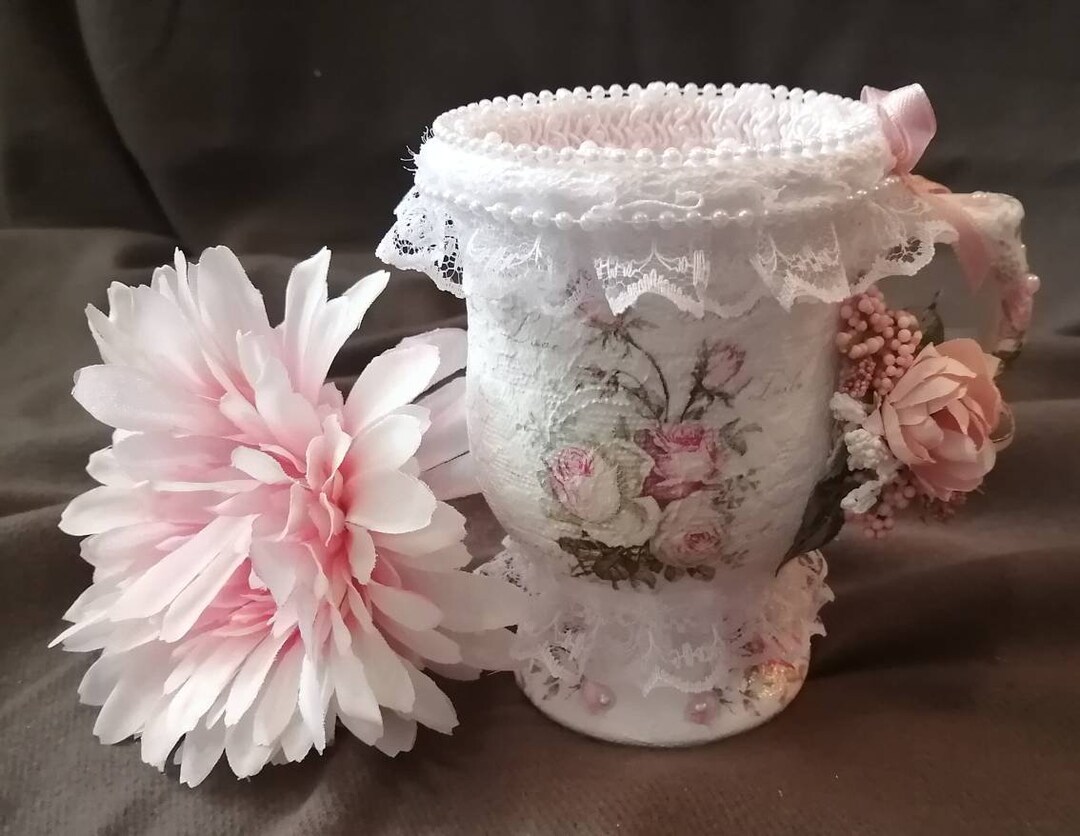 Pedestal Mug, Decorative, Shabby Chic Mugs, Make up Container, Ceramic ...