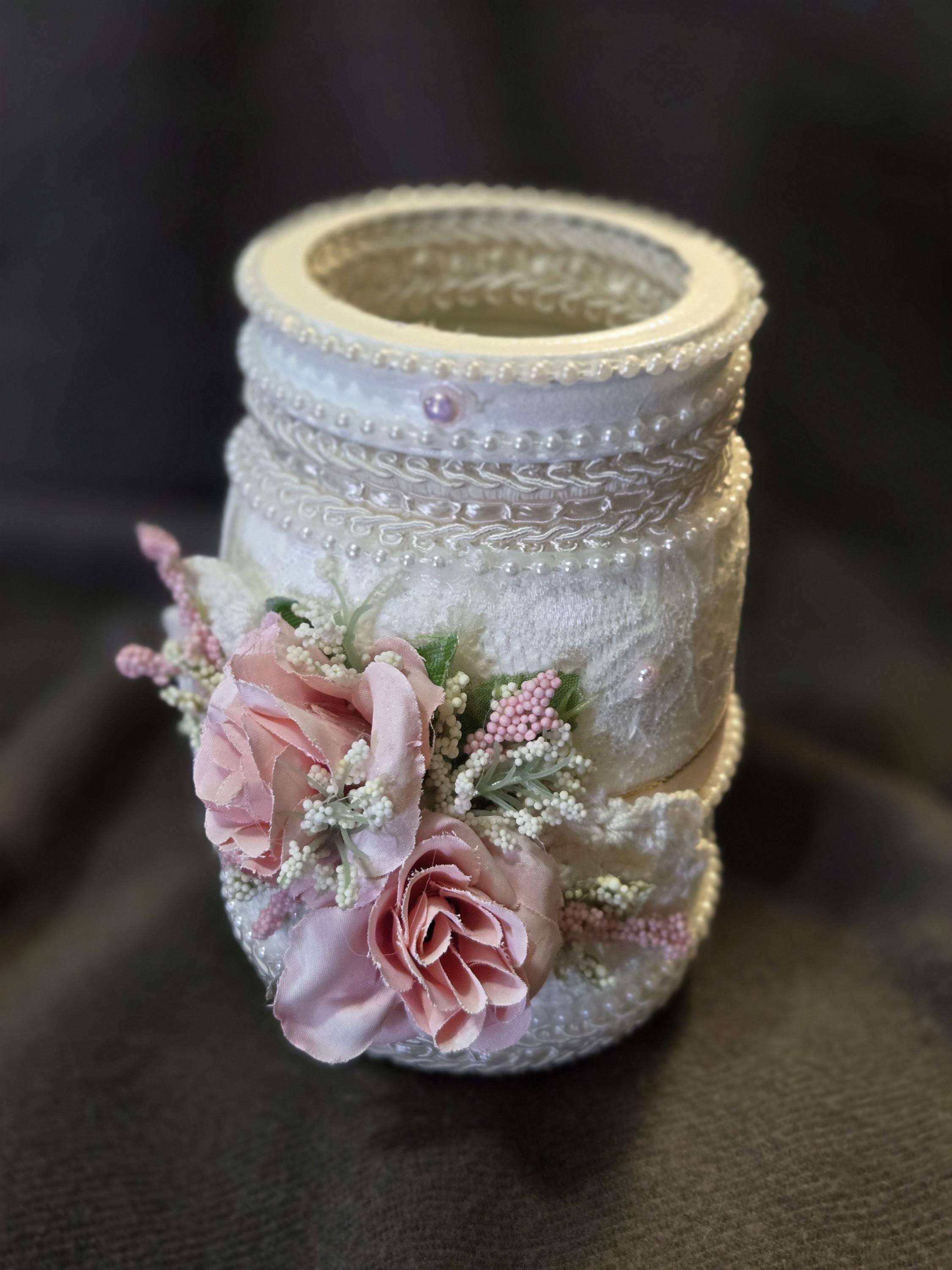 Mason Jar, Shabby Chic Glass Jar, Glass Jar, Shabby Chic Decor, Shabby ...