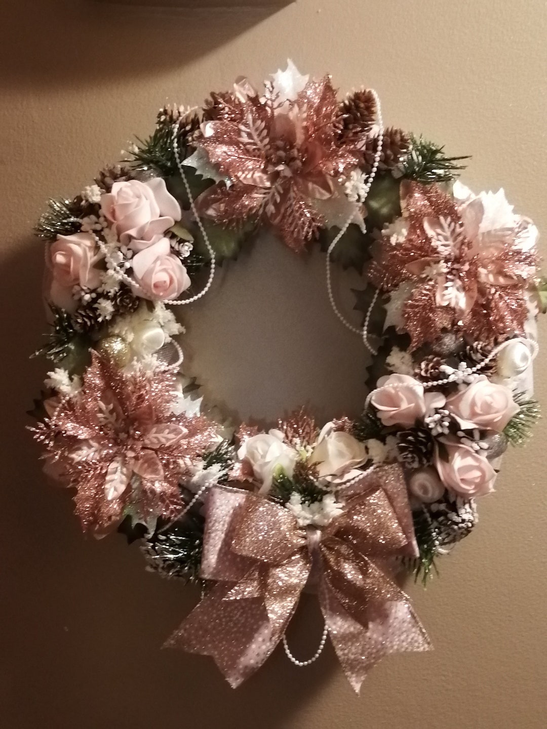 Blush-pink Christmas Wreath, Shabby Chic Decor, Shabby Chic Christmas ...