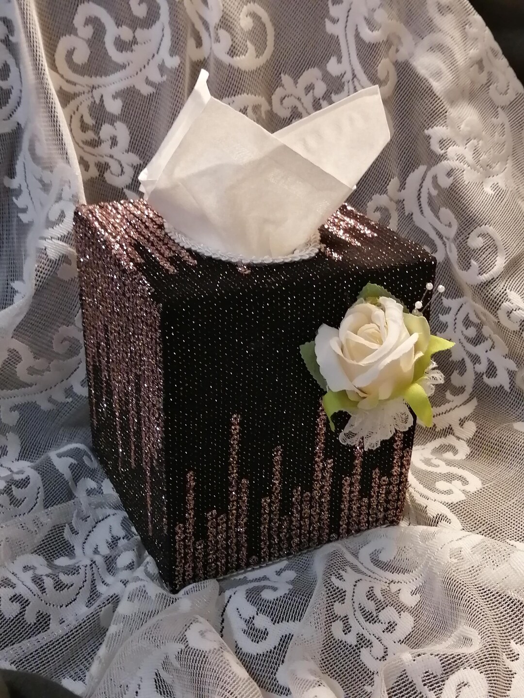 Tissue Box Cover, Shabby Chic Decor, Shabby Chic Tissue Box Cover, Rose ...