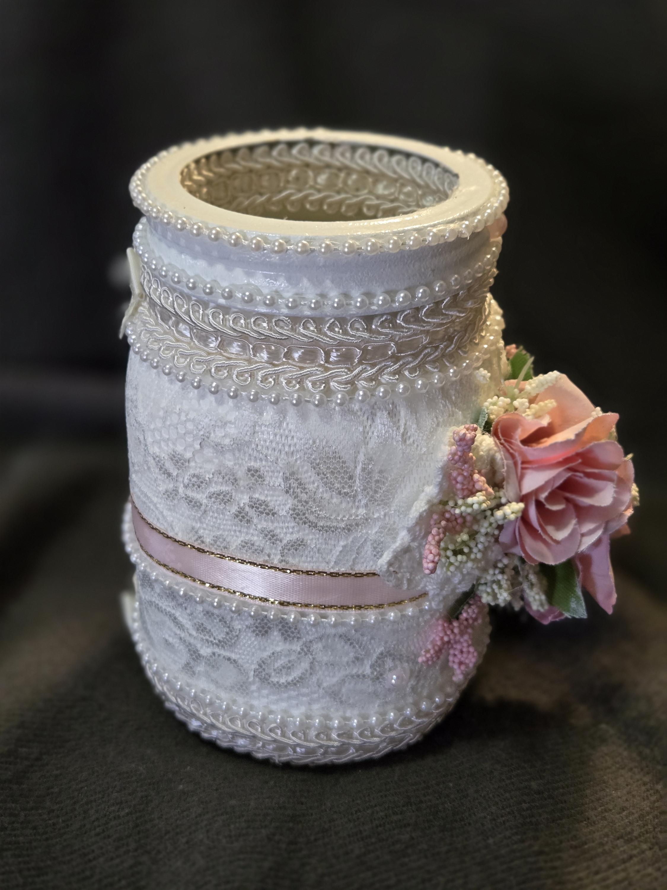 Mason Jar, Shabby Chic Glass Jar, Glass Jar, Shabby Chic Decor, Shabby ...