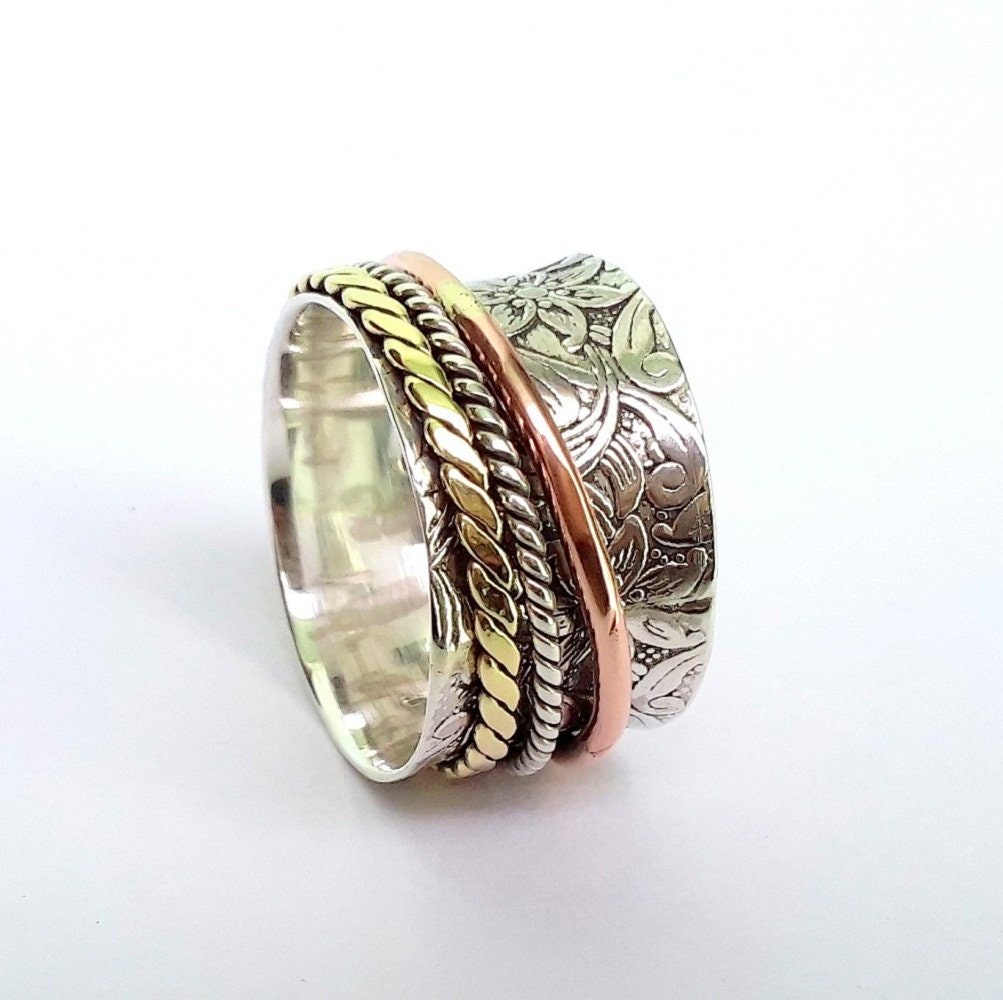 Silver Fidget spinner ring Textured fine meditation ring | Etsy