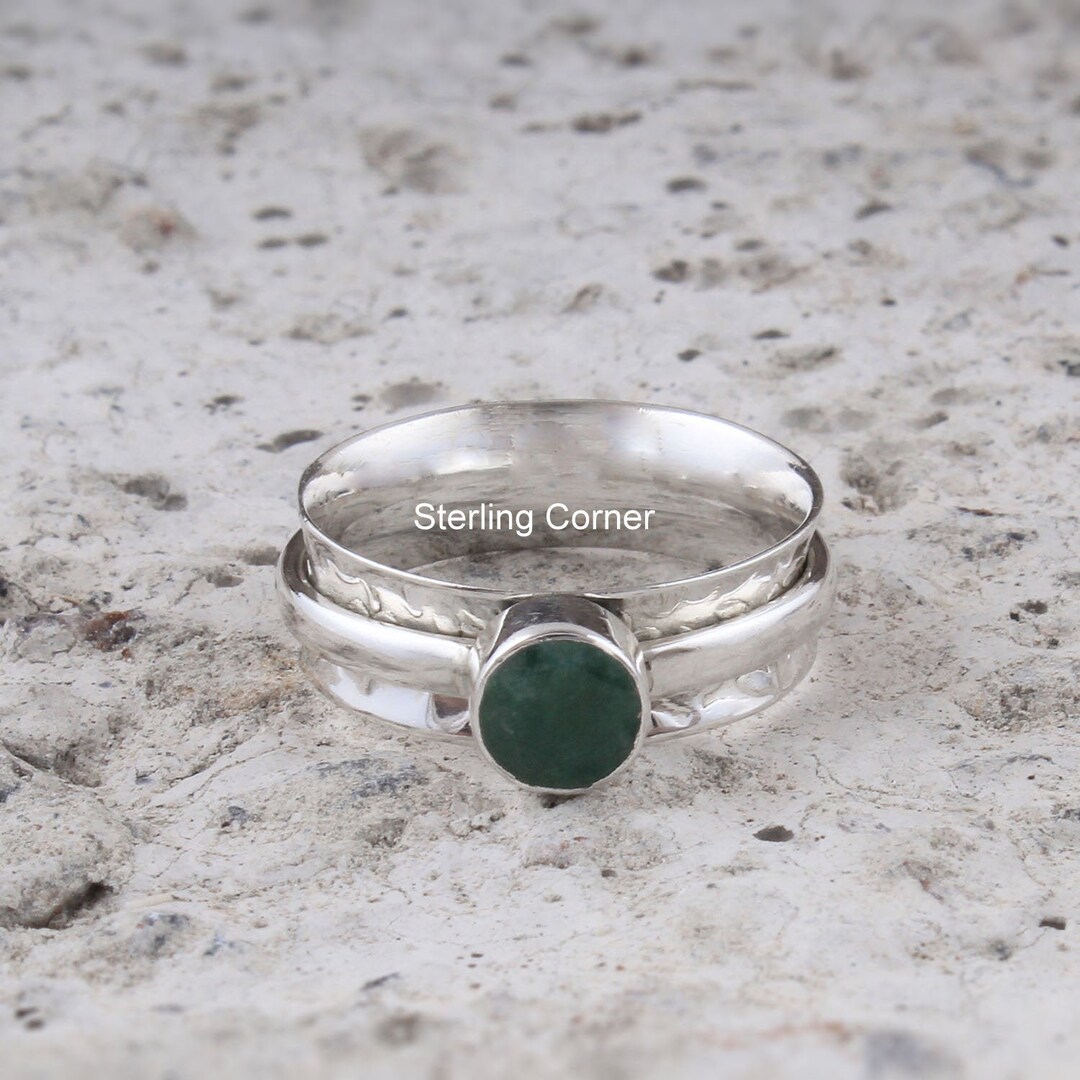 Emerald Gemstone Ring, Spinner Ring, 925 Silver Ring, Meditation Ring ...