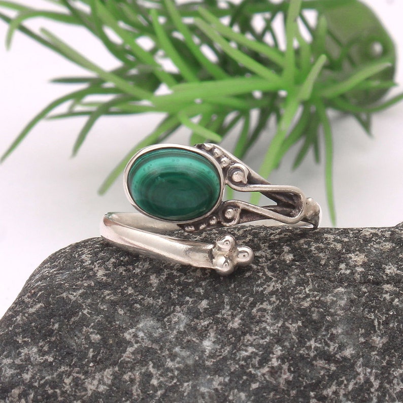 Malachite Gemstone Ring 925 Sterling Silver Ring Adjustable - Etsy