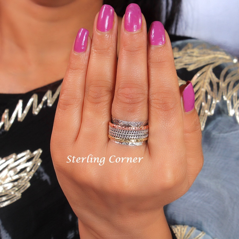 Dazzling Spinning Ring Three Tone Ring Sterling Silver Ring - Etsy