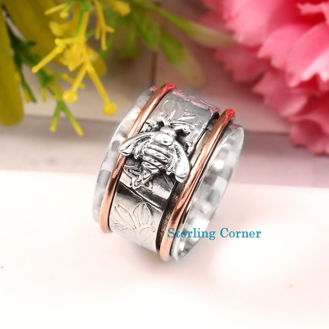 Boho Honey Bee Spinning Ring, Meditation Ring, Spinner Ring, Two Tone ...