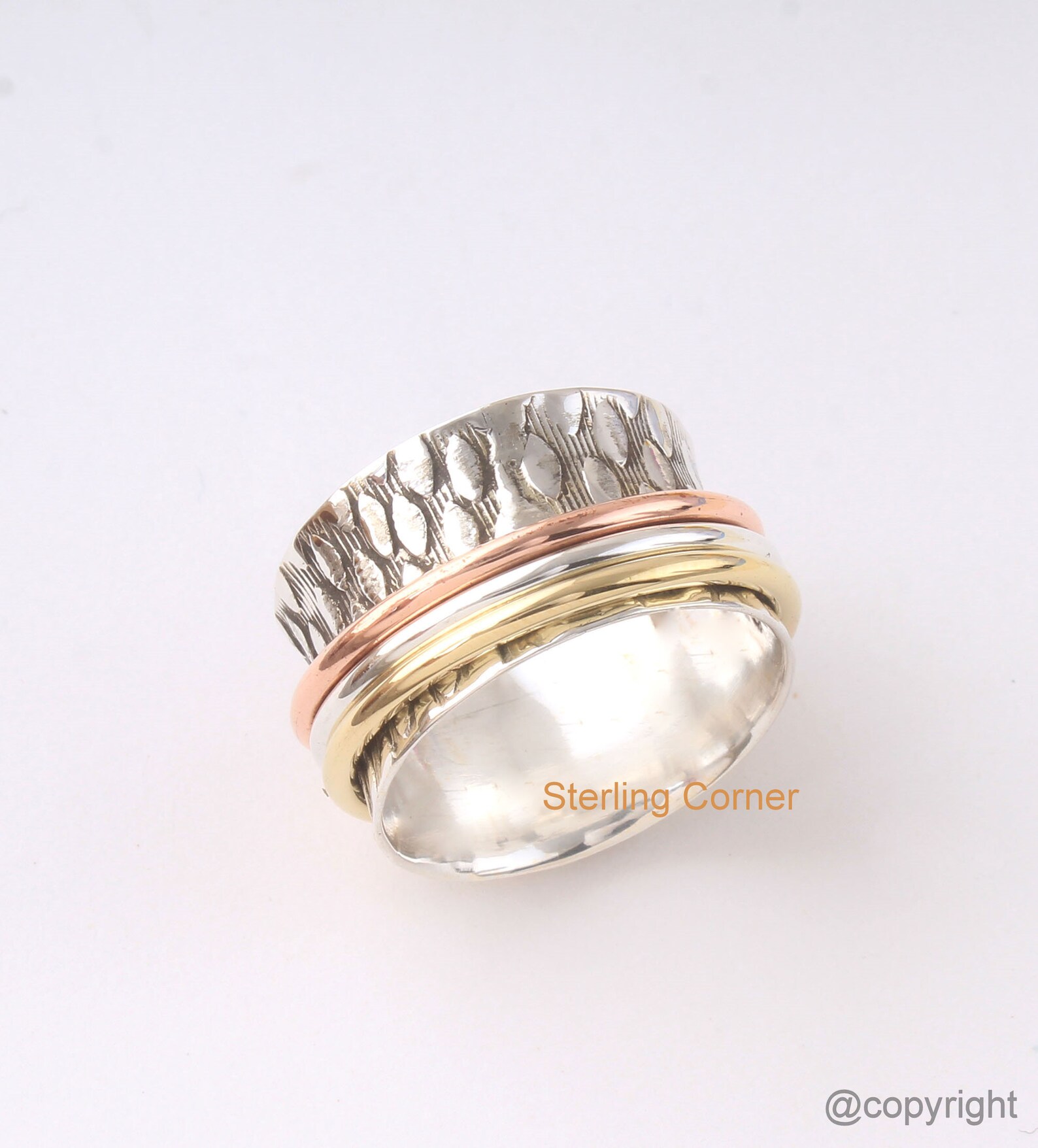 Energy Ring Textured Meditation Ring Three Tone Spinner | Etsy