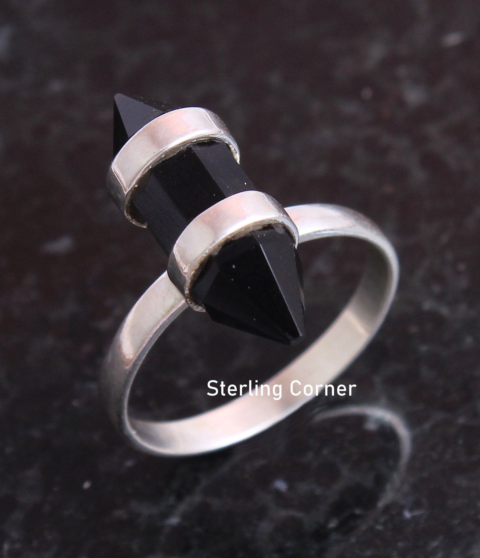 Pencil shape ring Designer black onyx ring Gemstone ring | Etsy
