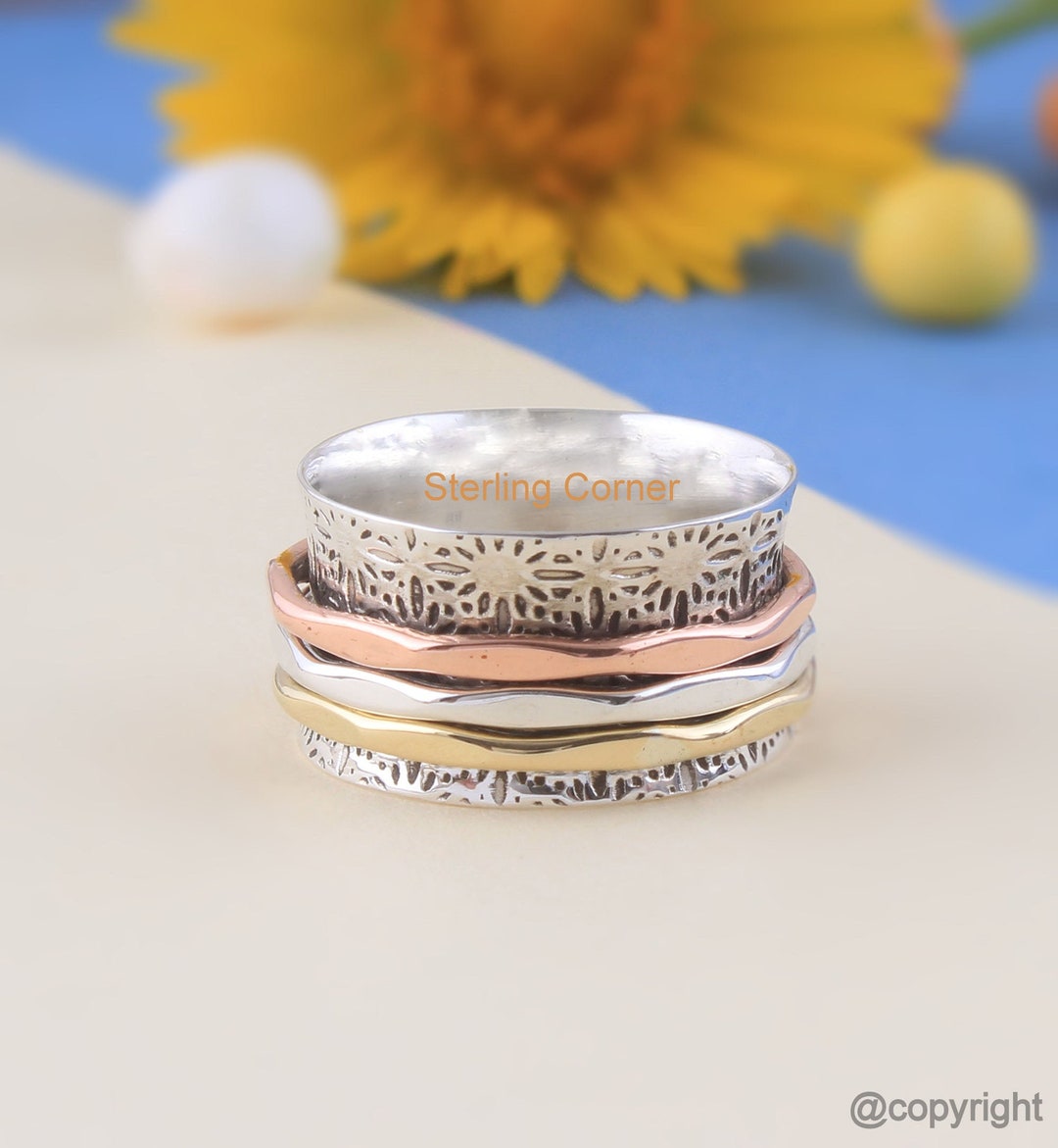 Rising Sun Texture Ring Spinner Ring Spinning Ring Worry - Etsy