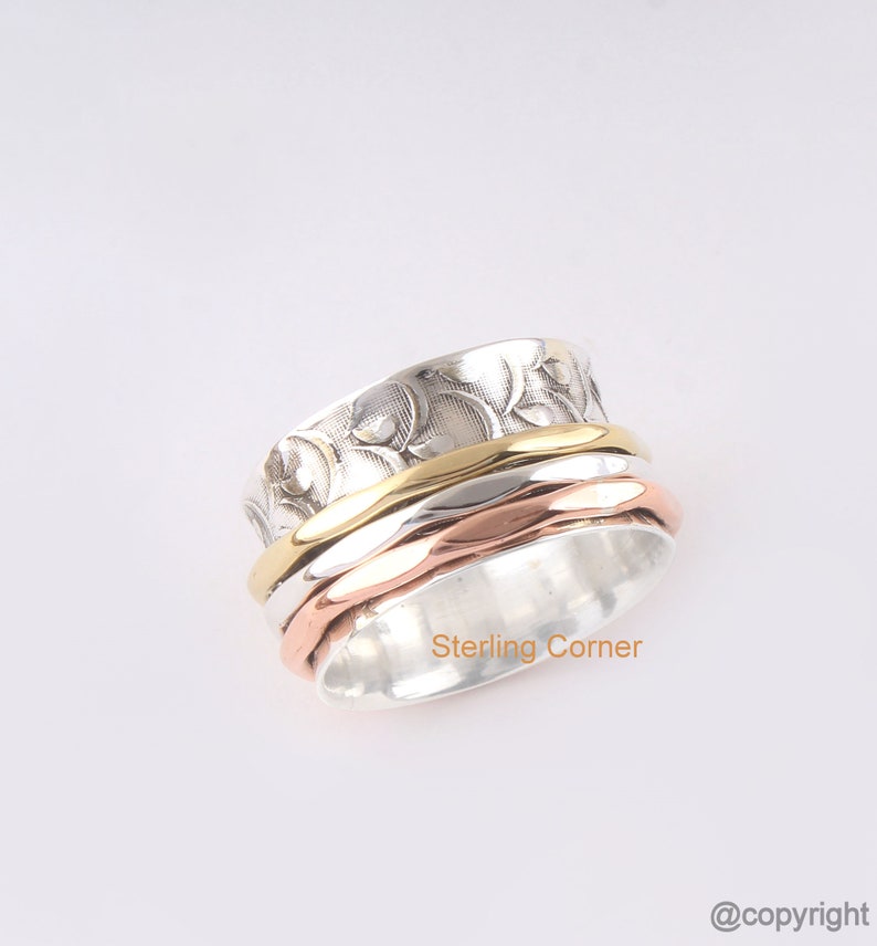 Tree of Life Ring Textured Meditation Ring Three Tone | Etsy