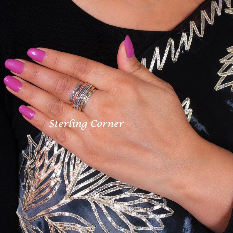 Dazzling Spinning Ring Three Tone Ring Sterling Silver Ring - Etsy