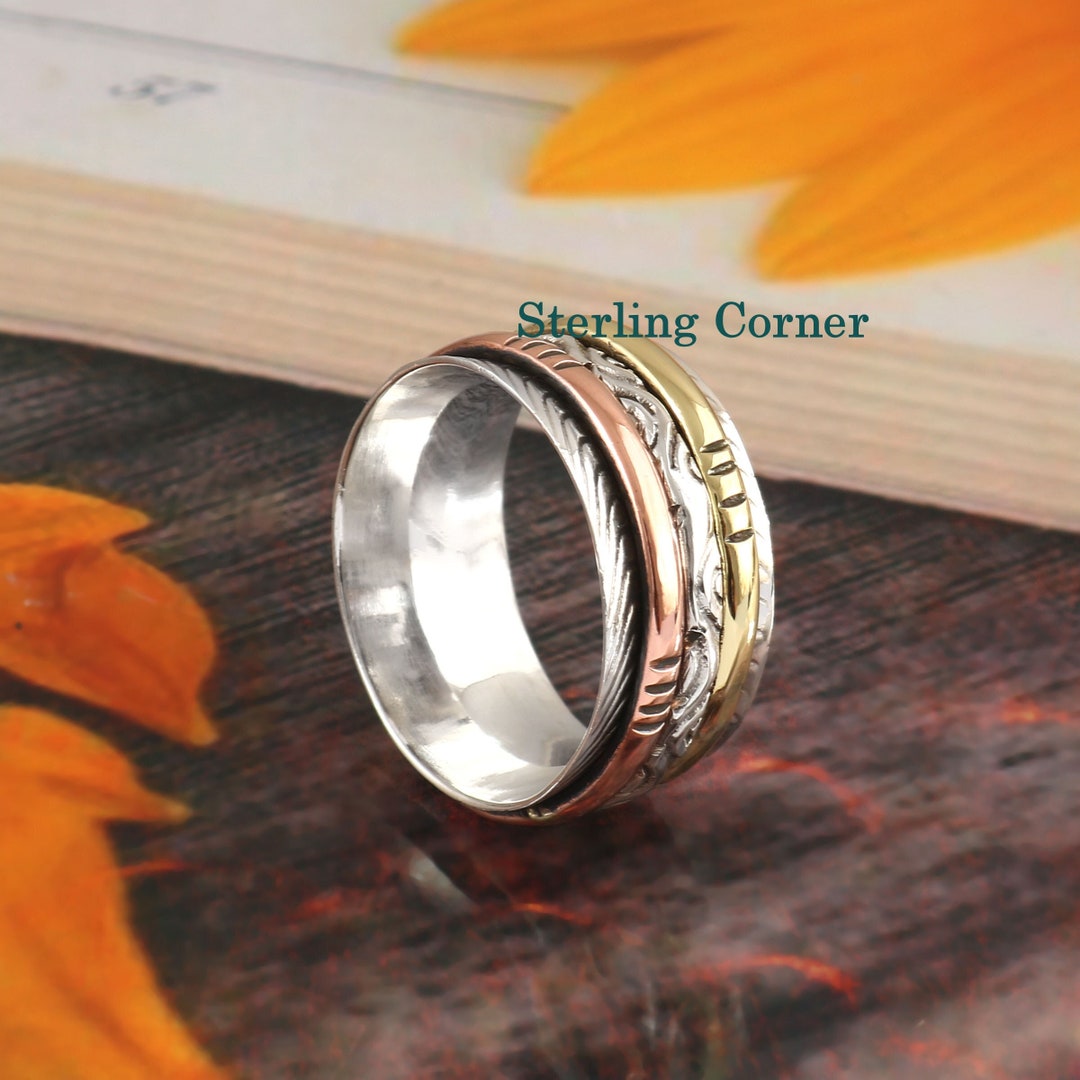 New Wave Texture Spinner Ring, Spinning Ring, Spin Ring, Meditation ...