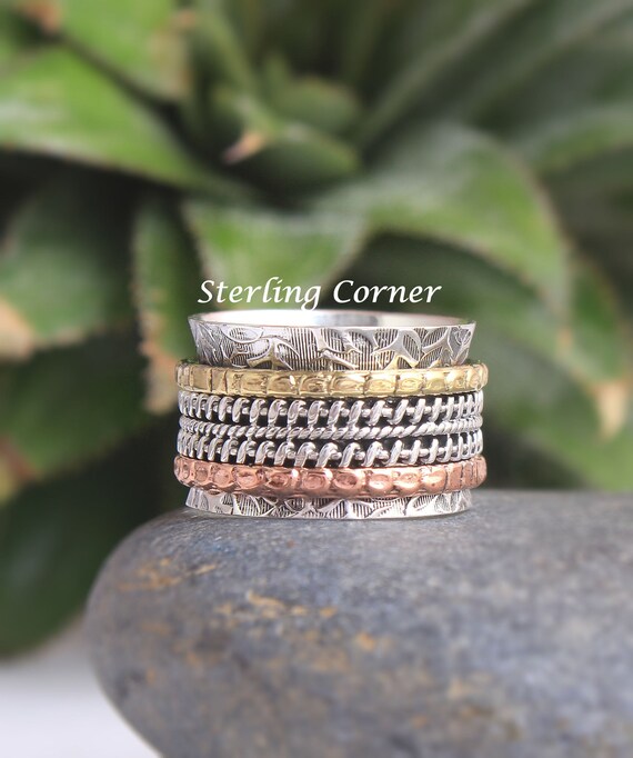 Dazzling Spinning ring Three tone ring sterling silver ring | Etsy