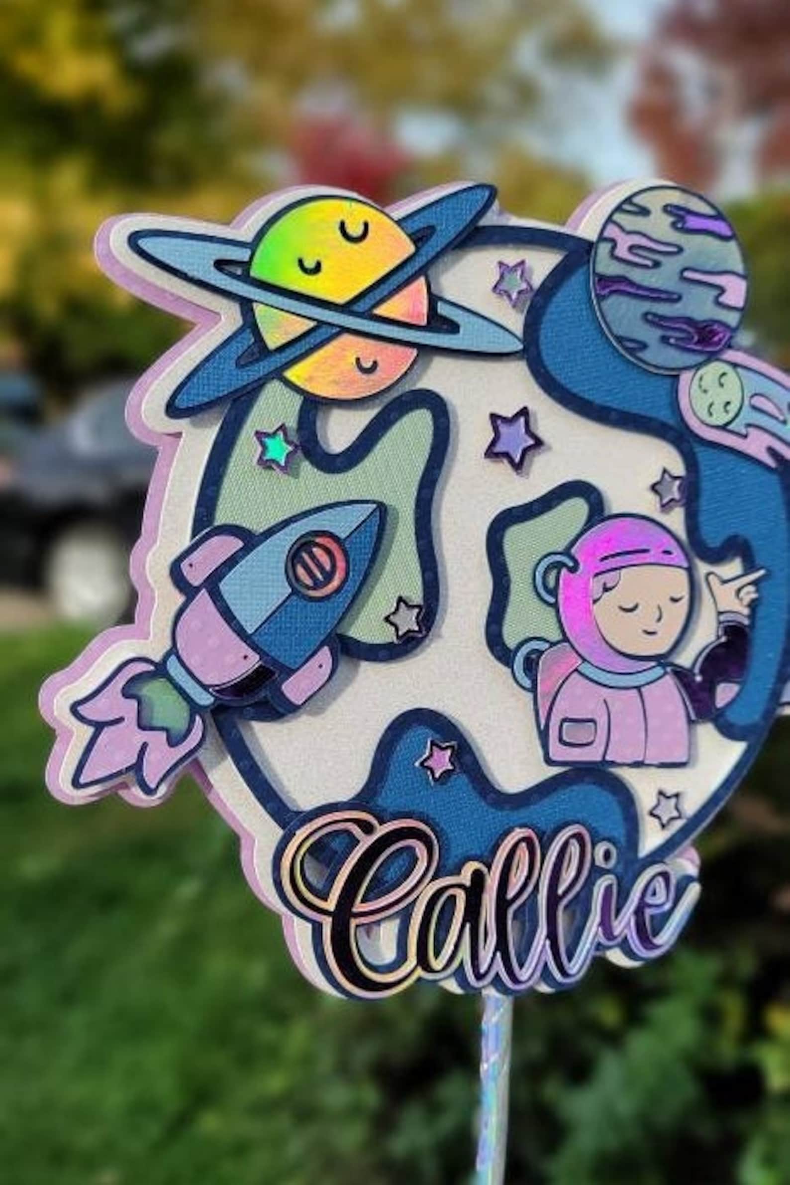 Holographic Galaxy Cake Topper: Personalized Space Theme Party - Etsy