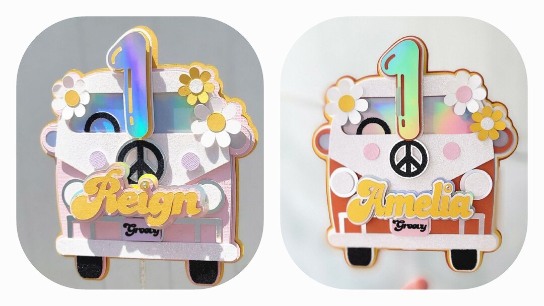 Groovy One, Hippy Bus With Daisy Cake Topper, Two Groovy, Groovy Baby ...