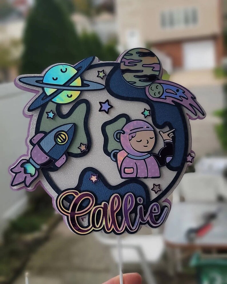 Holographic Galaxy Cake Topper: Personalized Space Theme Party - Etsy