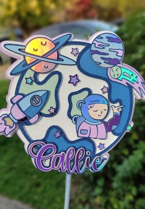 Holographic Galaxy Cake Topper: Personalized Space Theme Party - Etsy