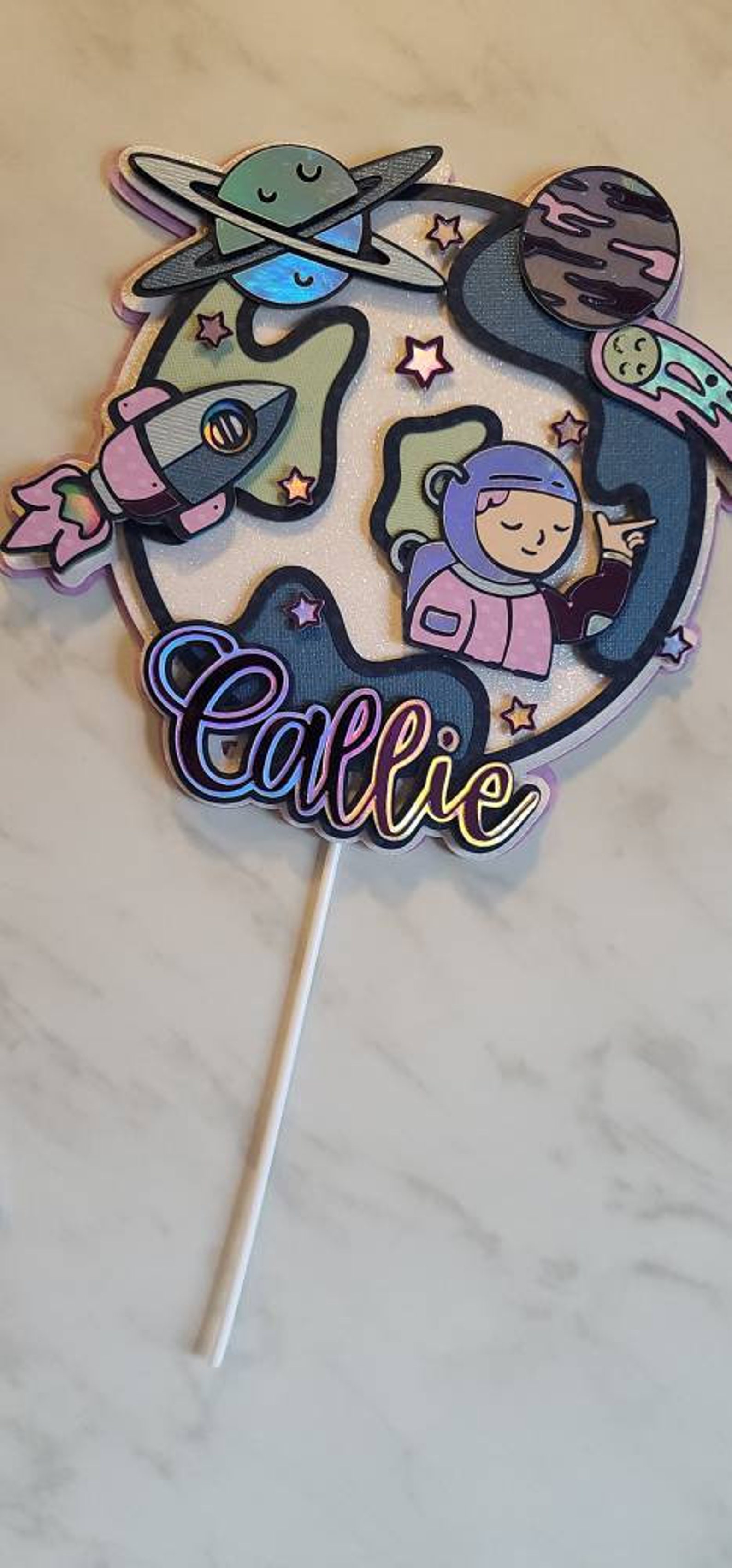 Holographic Galaxy Cake Topper: Personalized Space Theme Party - Etsy