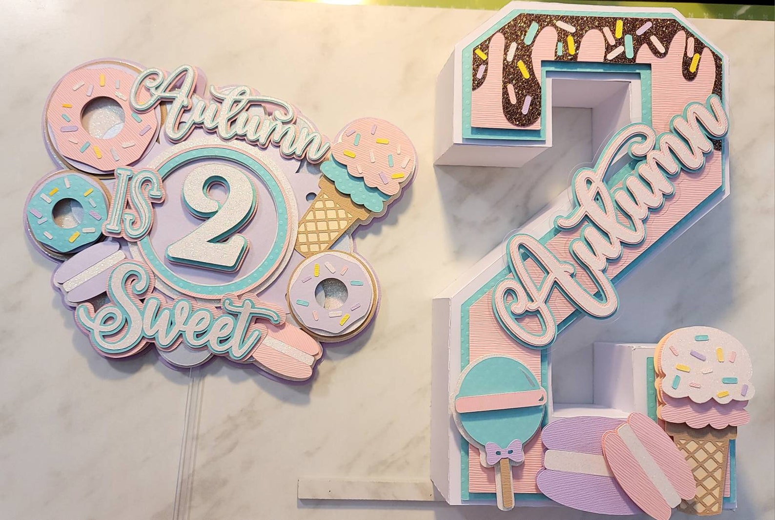 Two Sweet Cake Topper: Personalized Pastel Birthday Party Decor - Etsy