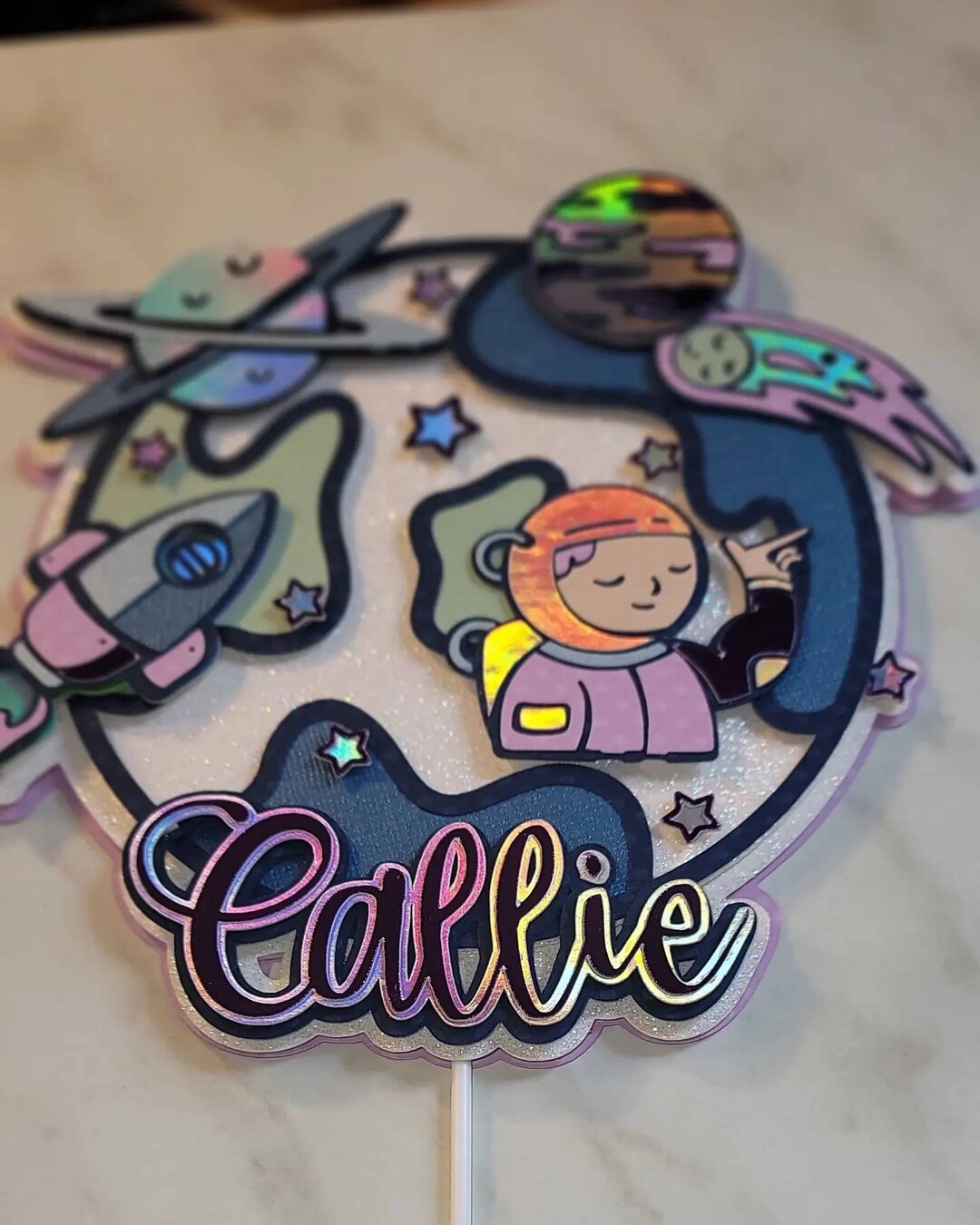 Holographic Galaxy Cake Topper: Personalized Space Theme Party - Etsy
