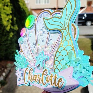 Mermaid Tail Cake Topper With Name, Under the Sea Shaker Birthday Cake ...
