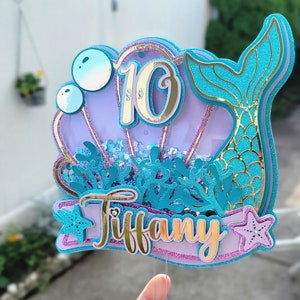 Mermaid Tail Cake Topper With Name, Under the Sea Shaker Birthday Cake ...