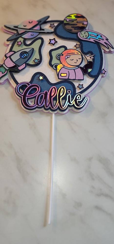 Holographic Galaxy Cake Topper: Personalized Space Theme Party - Etsy