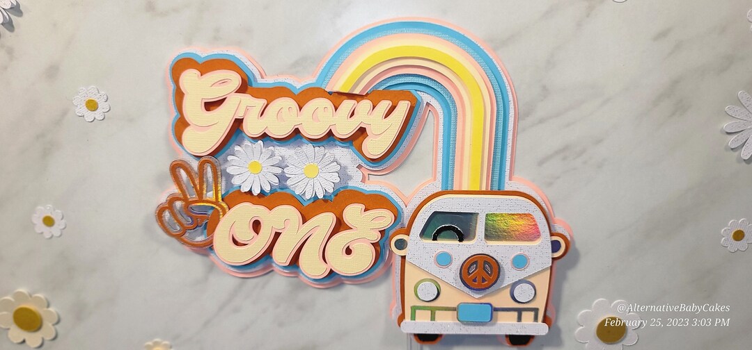 Groovy One, Hippy Bus With Daisy Cake Topper, Personalized Two Groovy ...