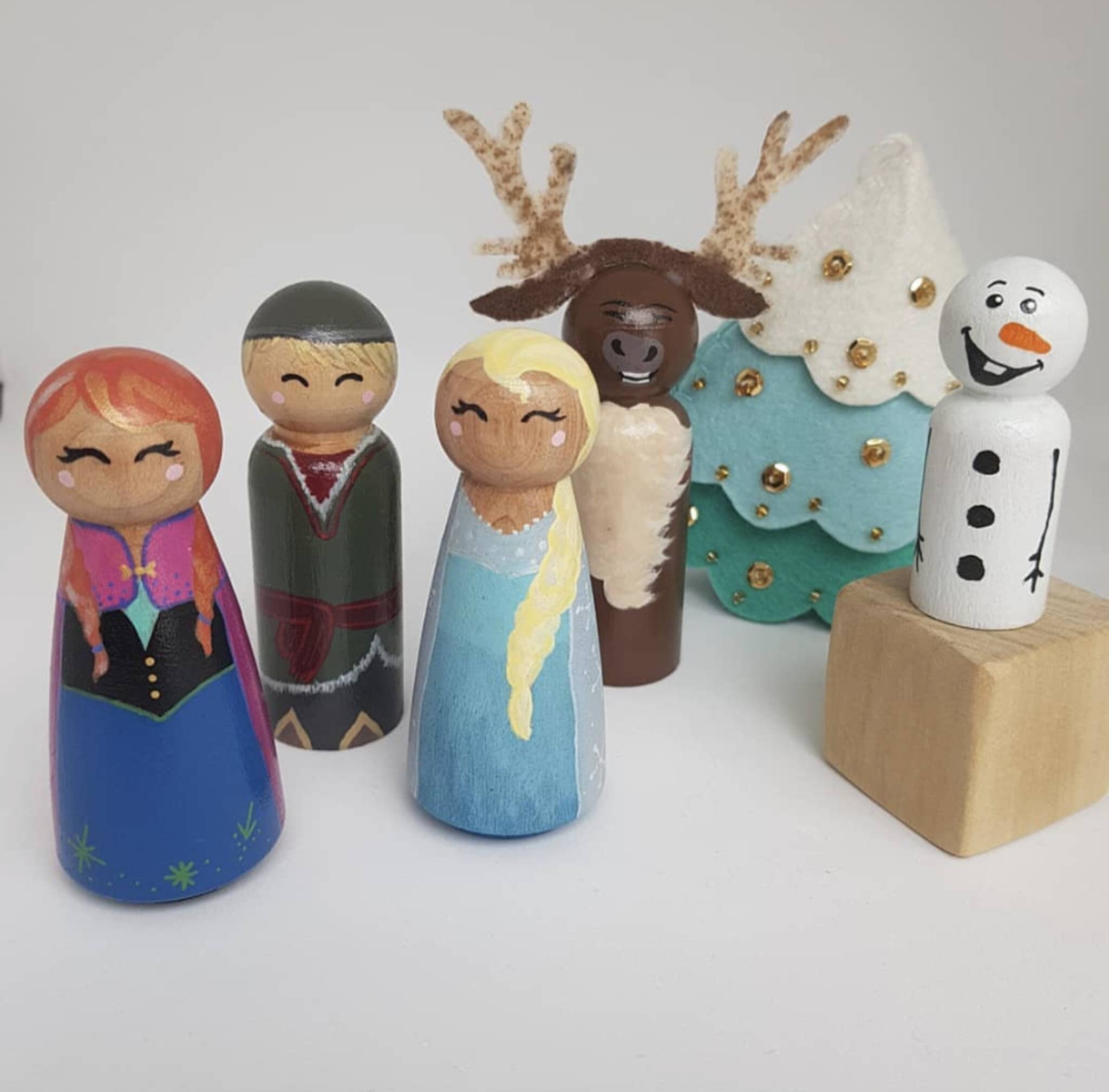 Toys & Games Frozen peg doll set Anna Elsa Olaf Sven wooden keepsake ...