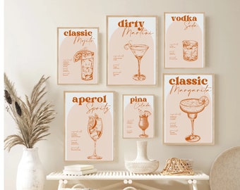 Cocktail Print Set of 15, Colorful Bar Cart Gallery Wall Set, DIGITAL ...