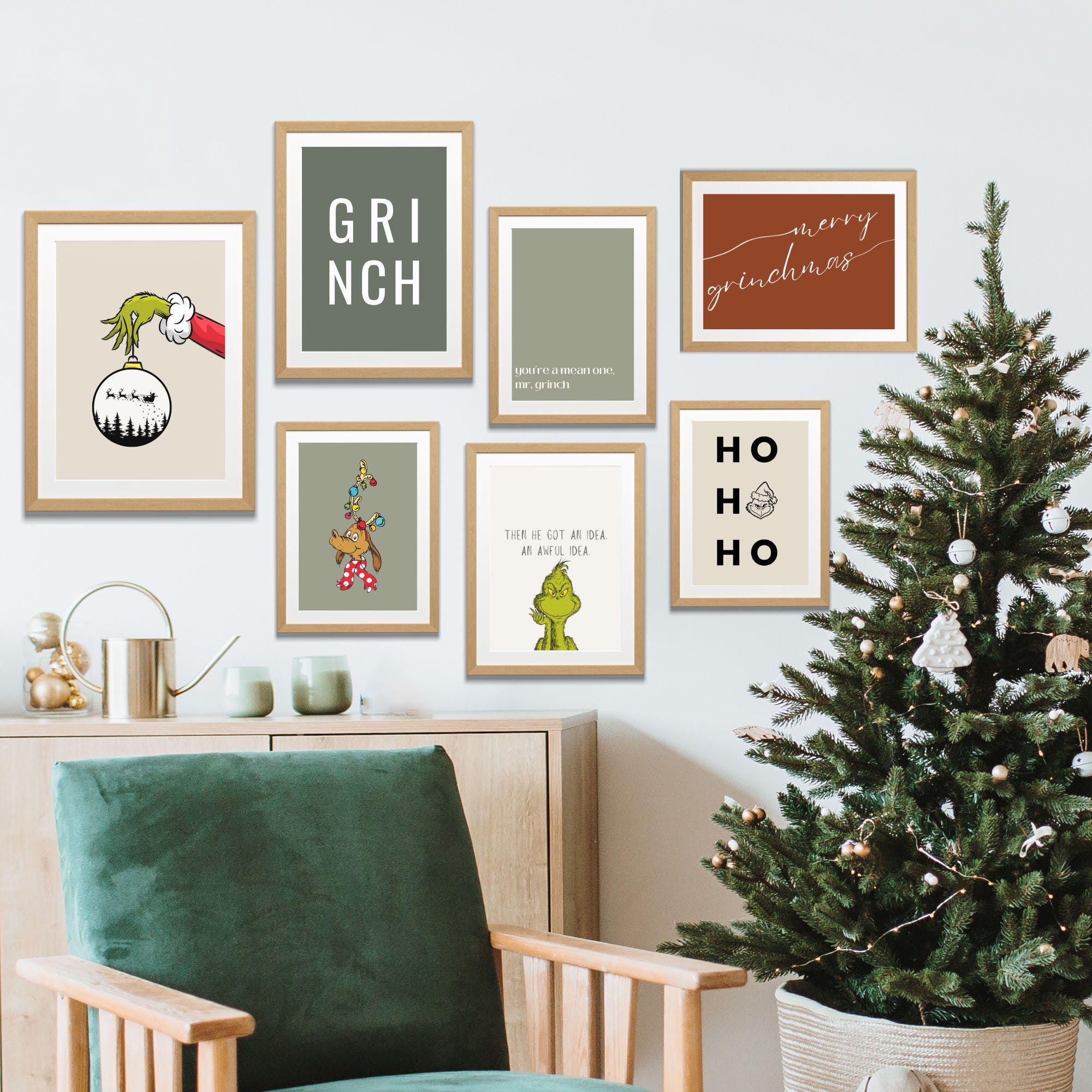 Grinch Art Bundle Set, Set of 8, Christmas Gallery Wall, Holiday ...