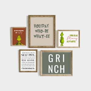 Grinch Art Bundle Set, Set of 8, Christmas Gallery Wall, Holiday ...