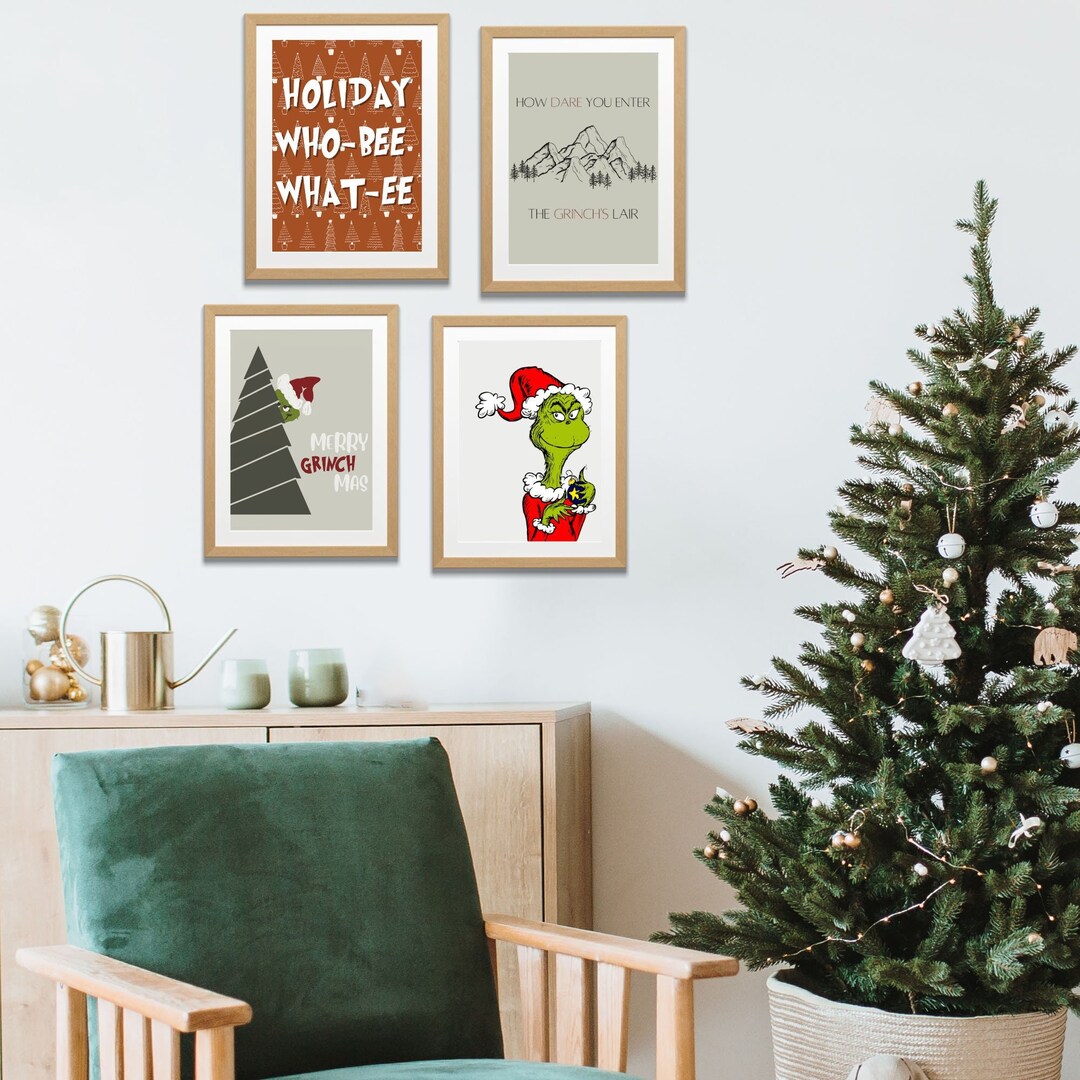 Grinch Art Bundle Set, Set of 4, Christmas Gallery Wall, Holiday ...