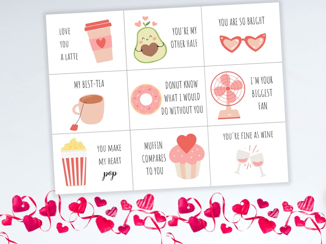 Printable Valentines Cards, Set of 9, Valentines Cards, Compliment ...
